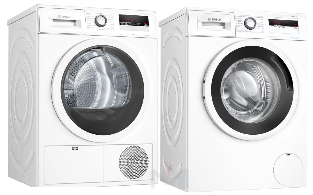 ZESTAW BOSCH PRALKA 8KG + SUSZARKA Z POMPĄ CIEPŁĄ 8KG serie 4 - ERLI.pl