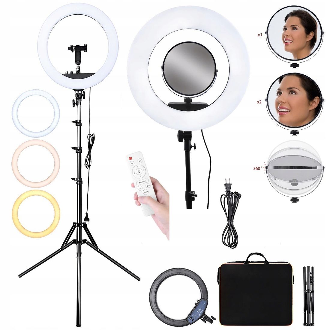 LAMPA PIERŚCIENIOWA RING LED DUŻA Lusterko 200W - ERLI.pl