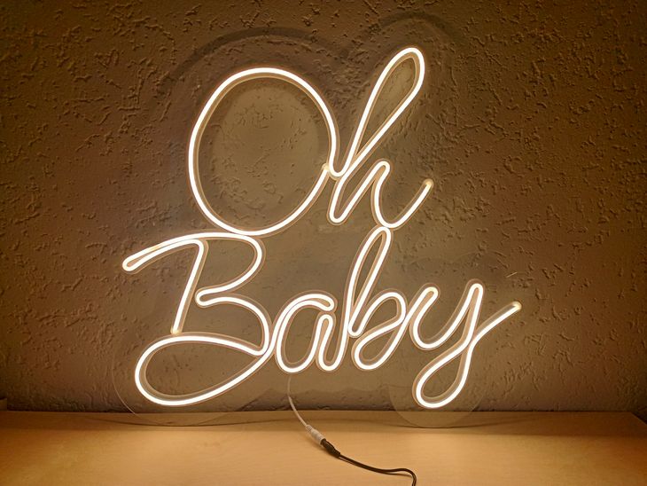 Napis neonowy Neon OH BABY dekoracja baby shower – 136045849 - ERLI.pl