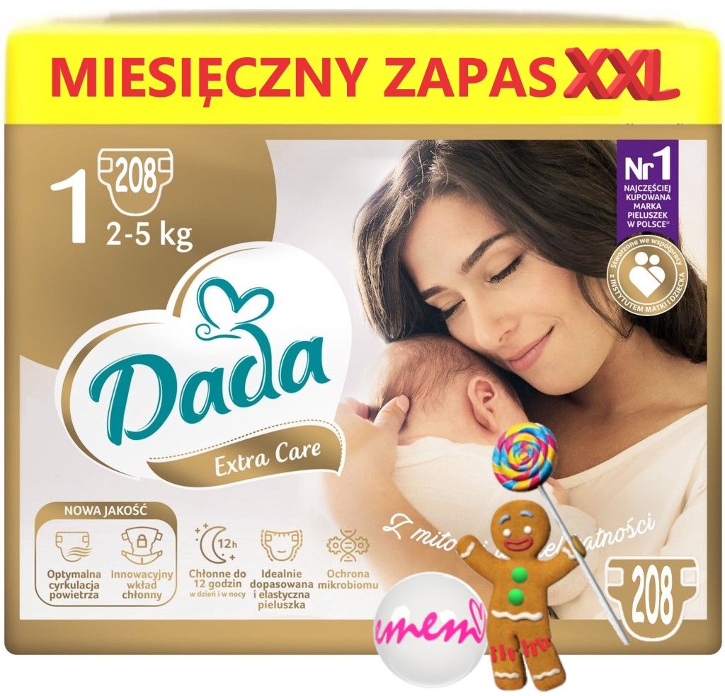 Pieluszki DADA Extra Care 1 NEWBORN 208 szt. 2‑5 kg PAMPERSY PIELUCHY 8x 26 - ERLI.pl