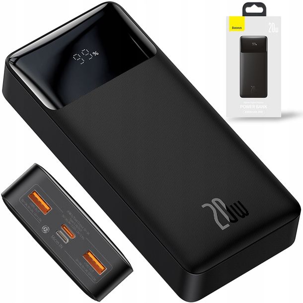 BASEUS DUŻY MOCNY SZYBKI POWERBANK ŁADOWARKA 20000mAh 2x USB-A USB-C PD 20W - ERLI.pl