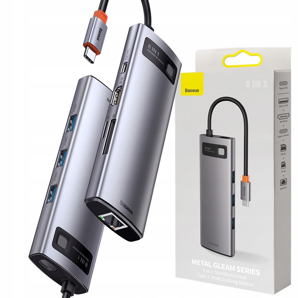 BASEUS HUB ADAPTER USB-C USB 3.0 HDMI RJ45 SD PD - ERLI.pl