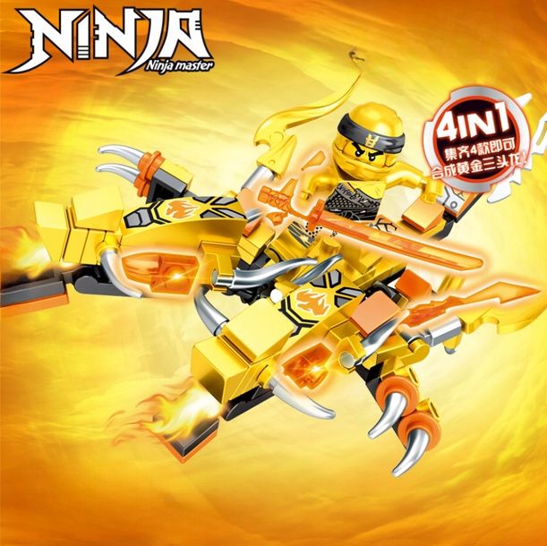 KLOCKI NINJA 3 GŁOWY ZŁOTY SMOK KARTA LEGO 566el - ERLI.pl