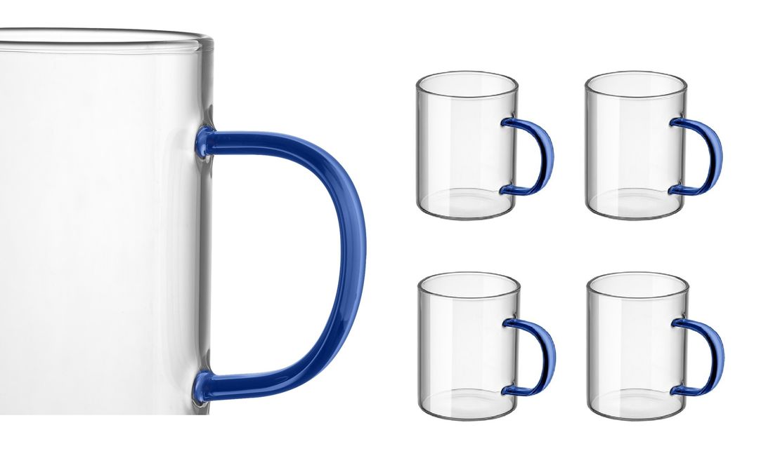 SZKLANKI Z GRANATOWĄ RĄCZKĄ ZESTAW MGHOME 4x 300ml - ERLI.pl