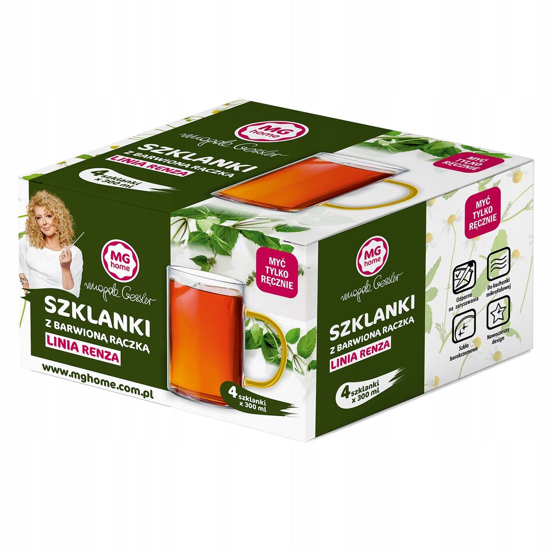 SZKLANKI Z ZŁOTĄ RĄCZKĄ 300 ML MGHOME 4 x 300ml - ERLI.pl