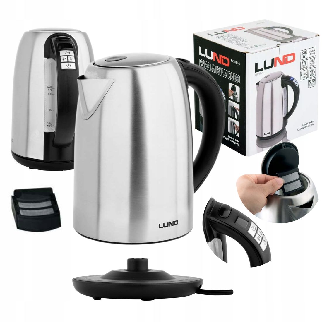 CZAJNIK ELEKTRYCZNY 1,7L STAL NIERDZEWNA REG. TEMP - ERLI.pl