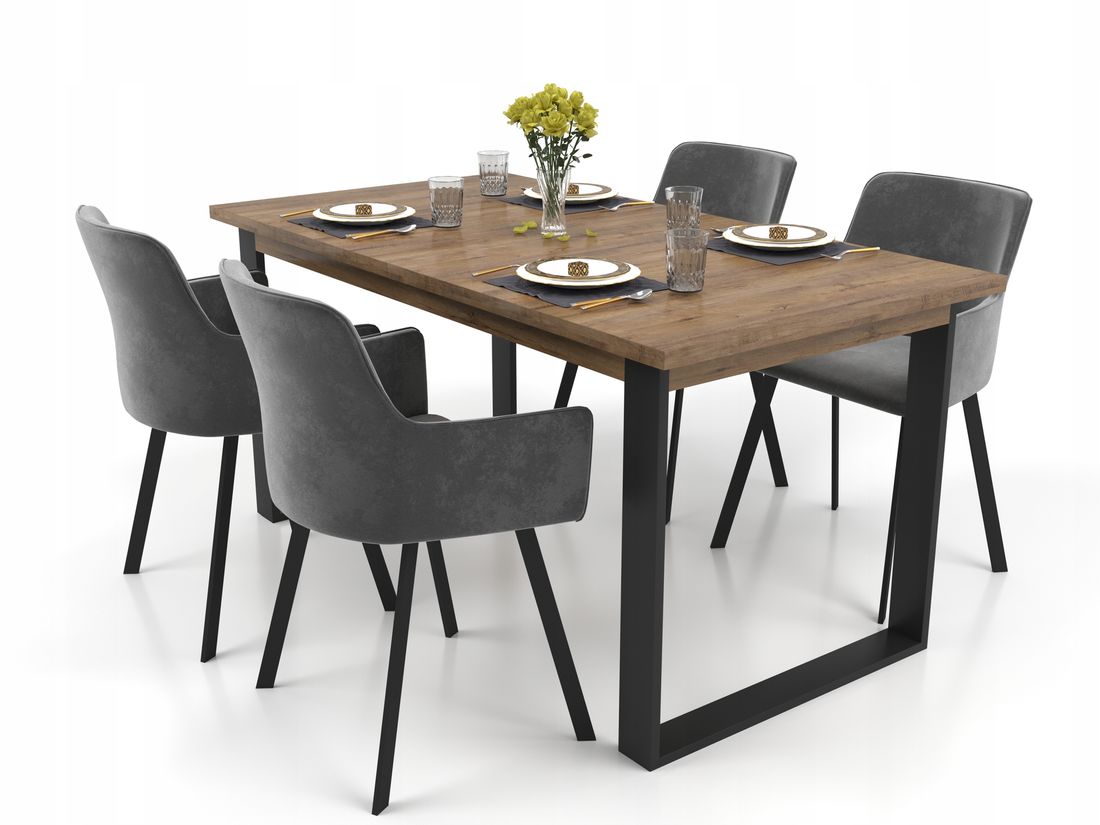 Zestaw stół rozkładany VENICE dąb lefkas 4 krzesła - ERLI.pl