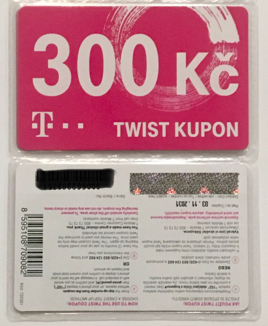 T-mobile 300 Kč Twist Voucher Czeska karta Kod doładowanie Prepaid code ...