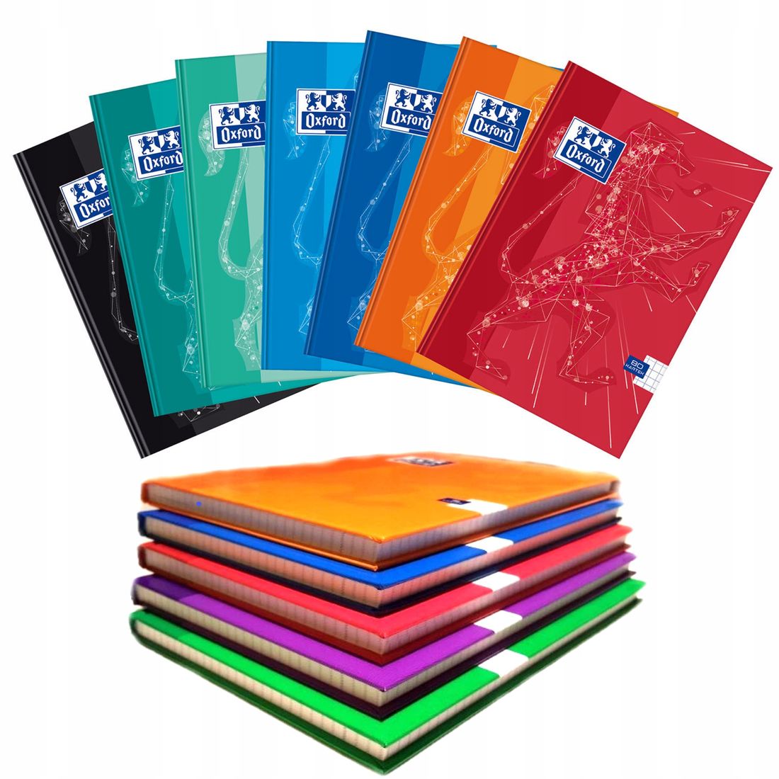 6 x BRULION OXFORD Esse Twardy A5/80K KRATKA LINIA MARGINES Zestaw MIX ...