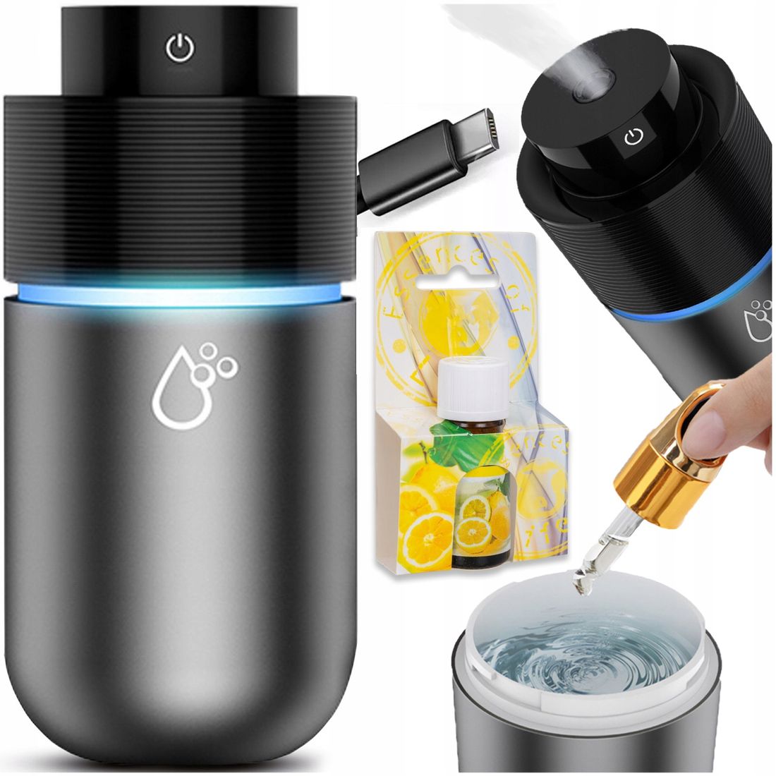 NAWILŻACZ POWIETRZA SAMOCHODOWY USB 200ml LED - ERLI.pl