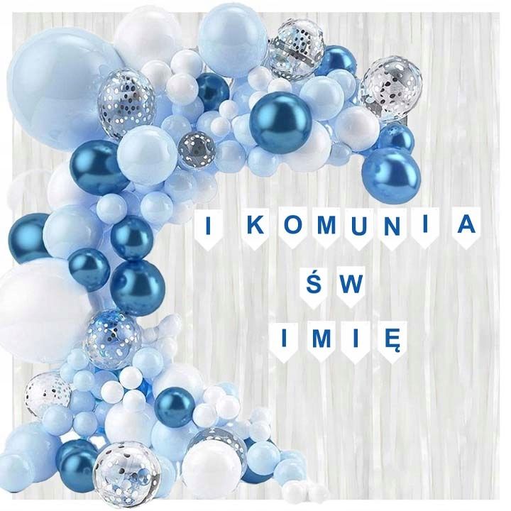 Ścianka Girlanda Balonowa napis I Komunia Św+ imię - ERLI.pl