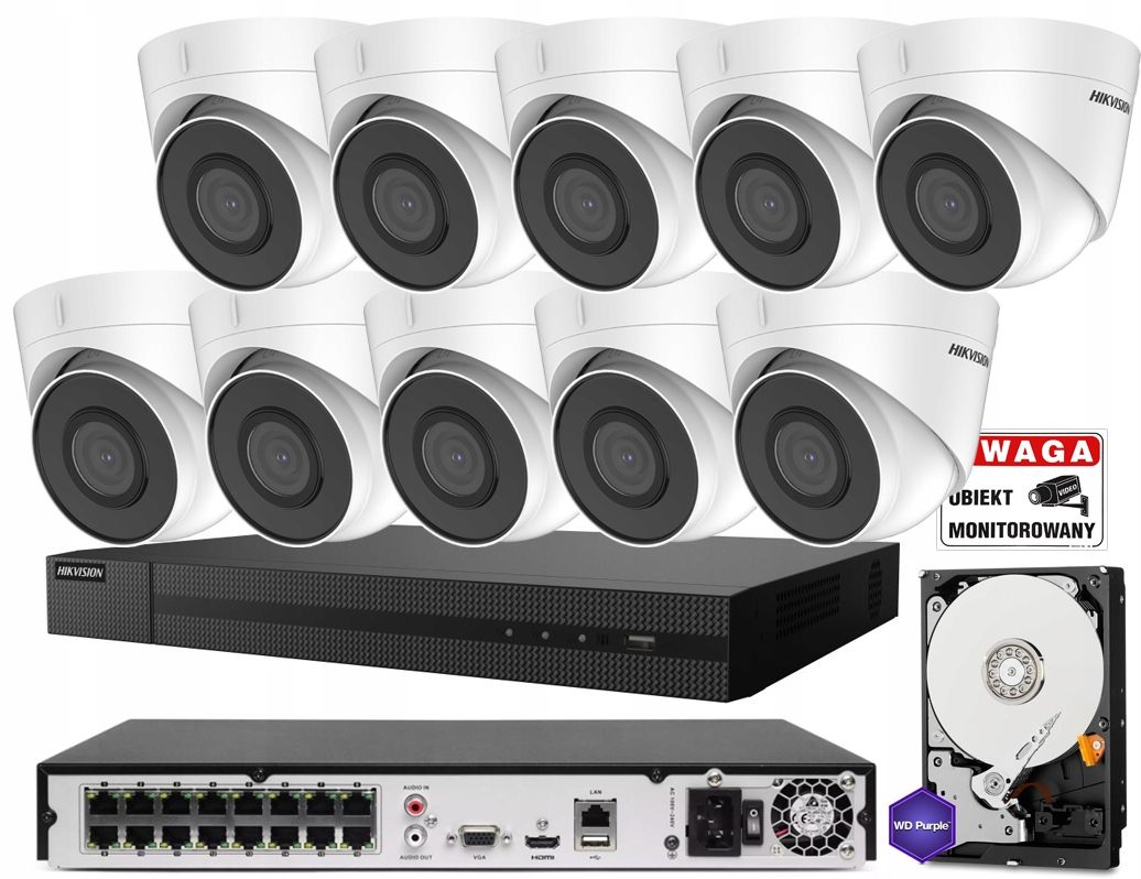 MONITORING IP HIKVISION 10 KAMER IPCAM-T4 16x PoE - ERLI.pl