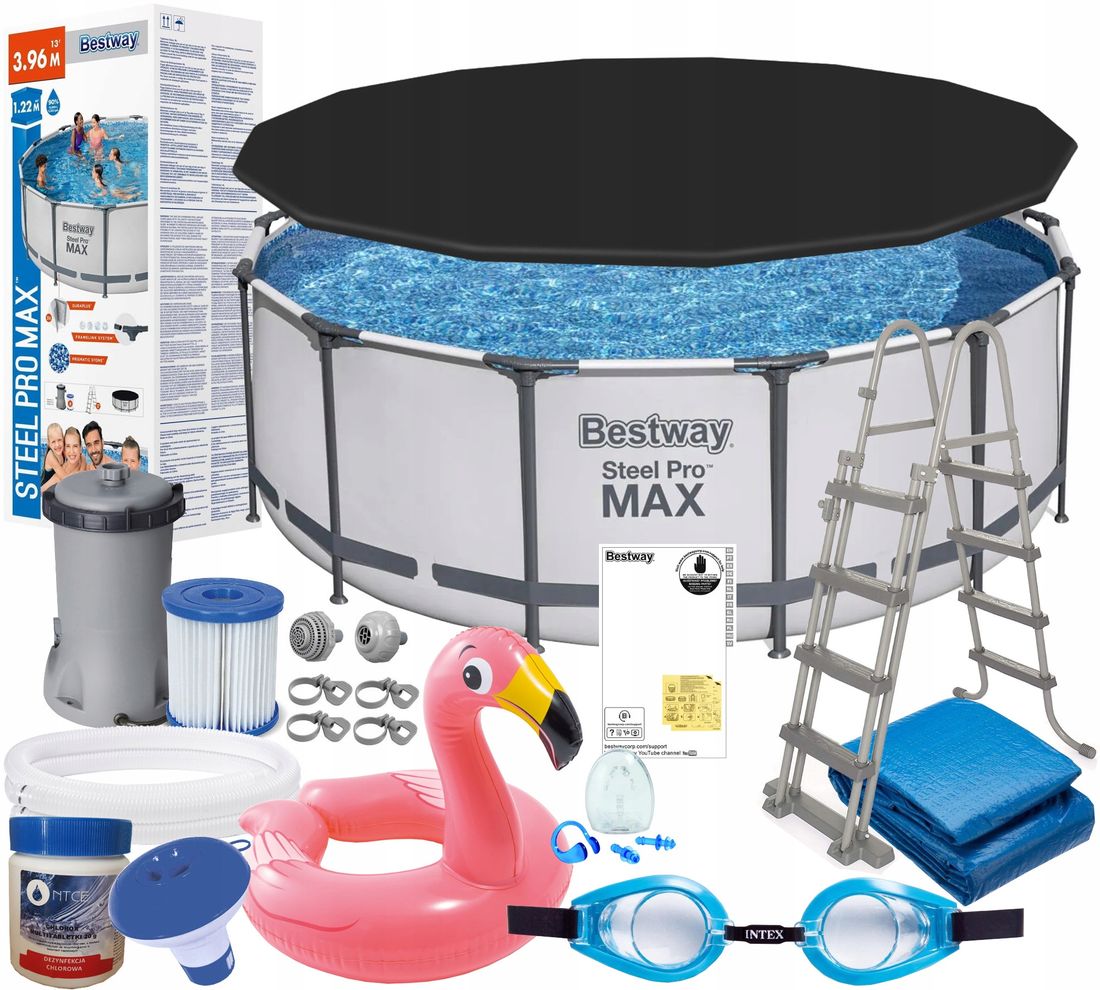 BESTWAY 5618W 14w1 BASEN STELAŻOWY OGRODOWY DUŻY WYSOKI 396x122cm - ERLI.pl