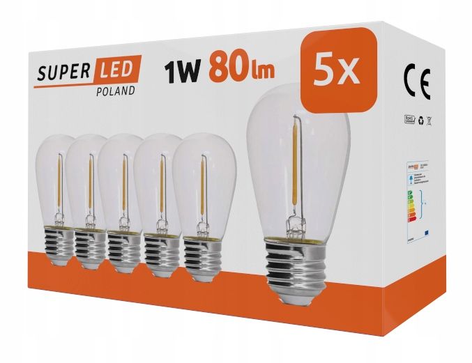 5x Żarówka LED E27 Filament 1W Edison do Girlanda - ERLI.pl 5x Żarówka LED E27 Filament 1W Edison do Girlanda - ERLI.pl