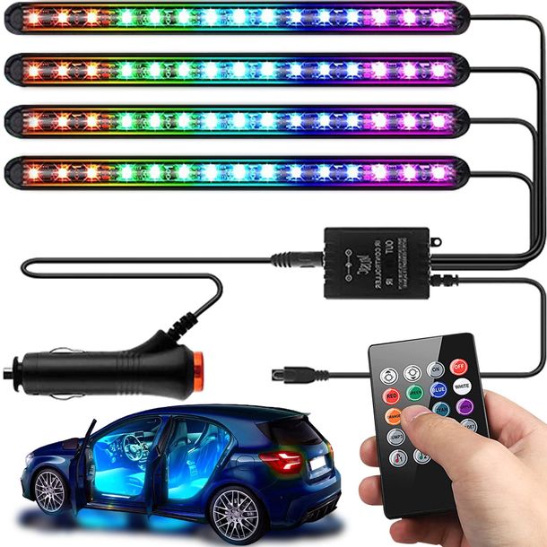 OŚWIETLENIE LED RGB DO WNĘTRZA SAMOCHODU AUTA LISTWA KABINY + PILOT ...