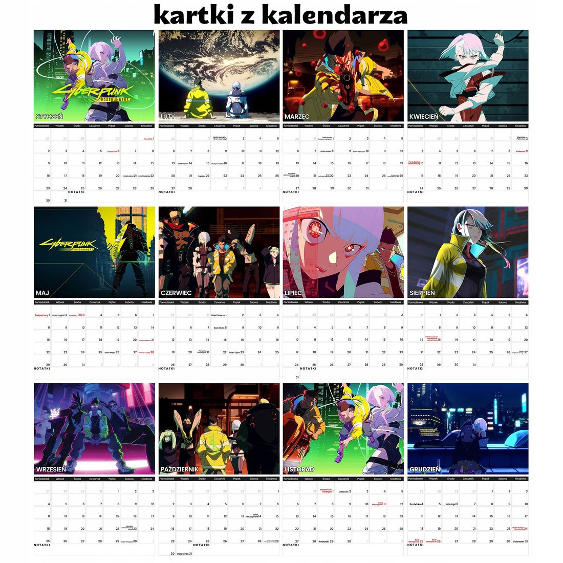 KALENDARZ ŚCIENNY A4 CYBERPUNK EDGERUNNERS 2023 Y2 - ERLI.pl