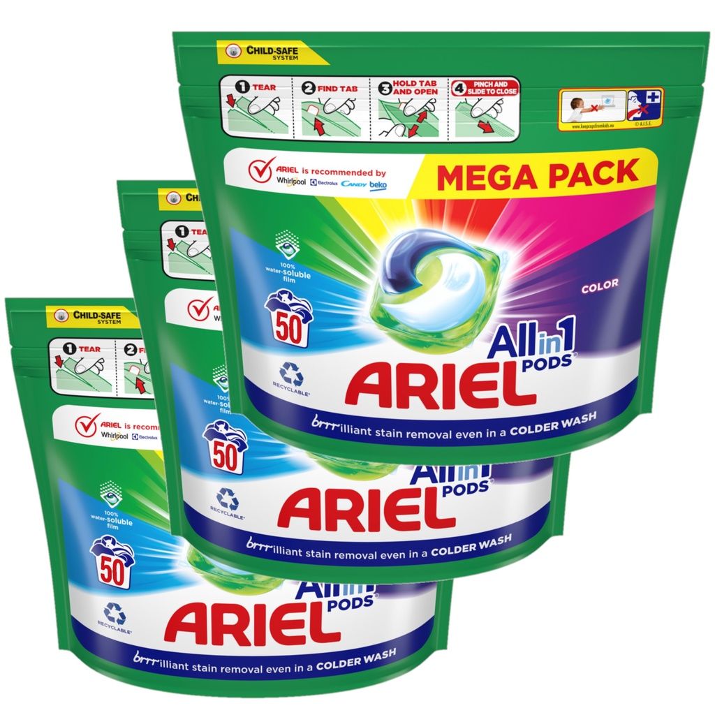Ariel kapsułki do prania Color 150 szt All in 1 PODS MEGA ZESTAW 3x50 ...