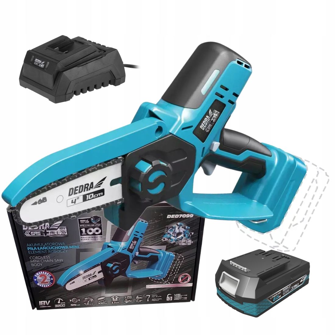 DEDRA AKUMULATOROWA PILARKA ŁAŃCUCHOWA PIŁA 4' 2Ah - ERLI.pl