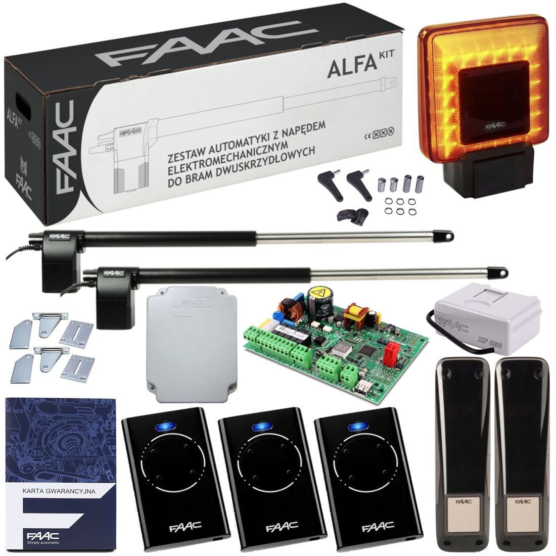 ZESTAW FAAC ALFA 414 NAPĘD DO BRAMY SKRZYDŁOWEJ LAMPA XLED PILOT KOMPLET - ERLI.pl