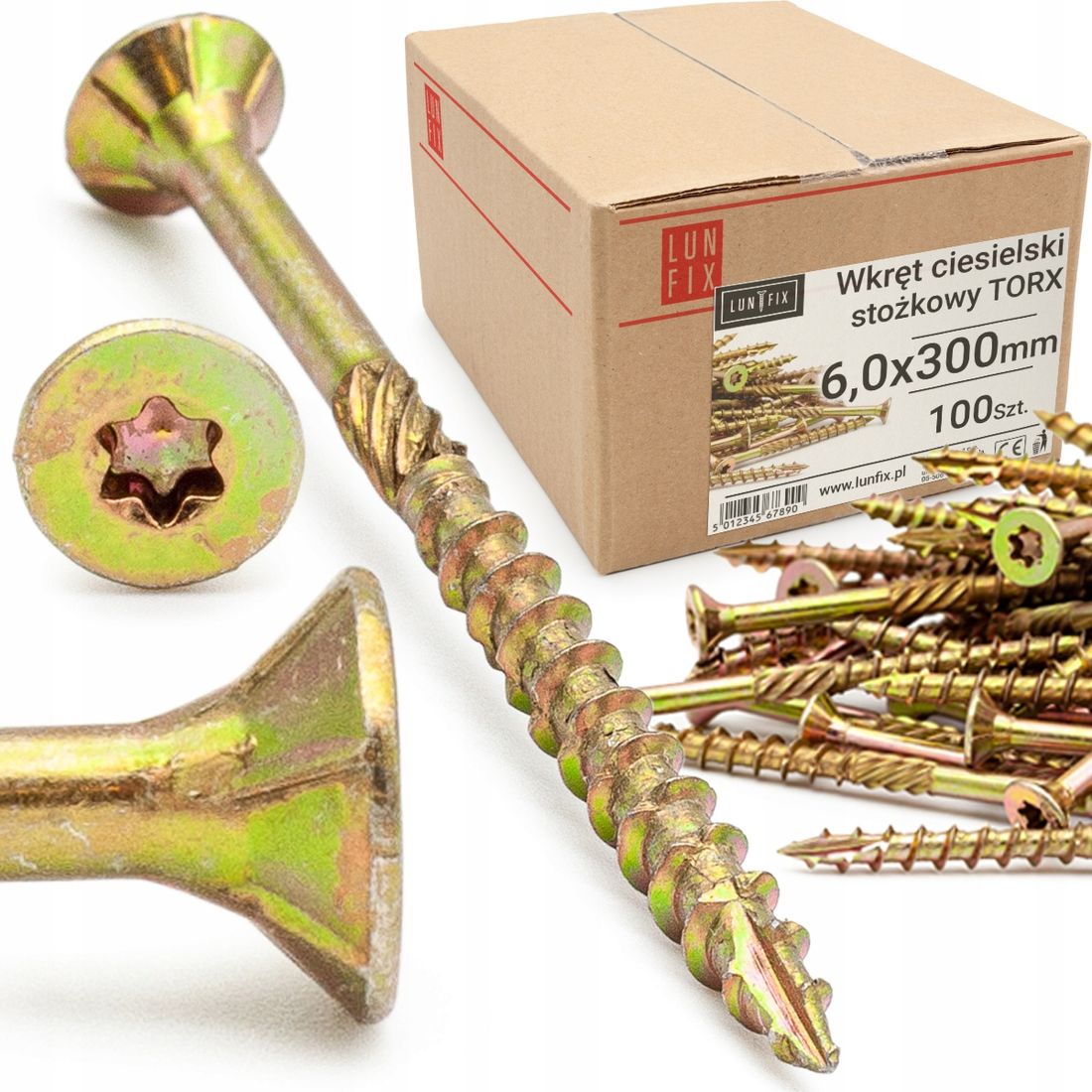 Wkręty ciesielskie 6x300 do drewna TORX stożkowe KMWHT 100szt. - ERLI.pl