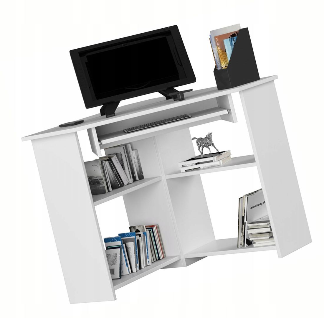 BIURKO BIAŁE NAROŻNE PÓŁKAMI SZUFLADĄ MŁODZIEŻOWE - ERLI.pl