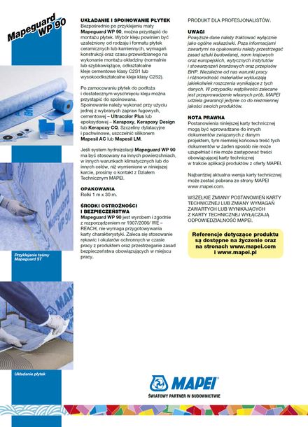 MATA HYDROIZOLACYJNA MAPEI MAPEGUARD WP 90 5m2 - ERLI.pl