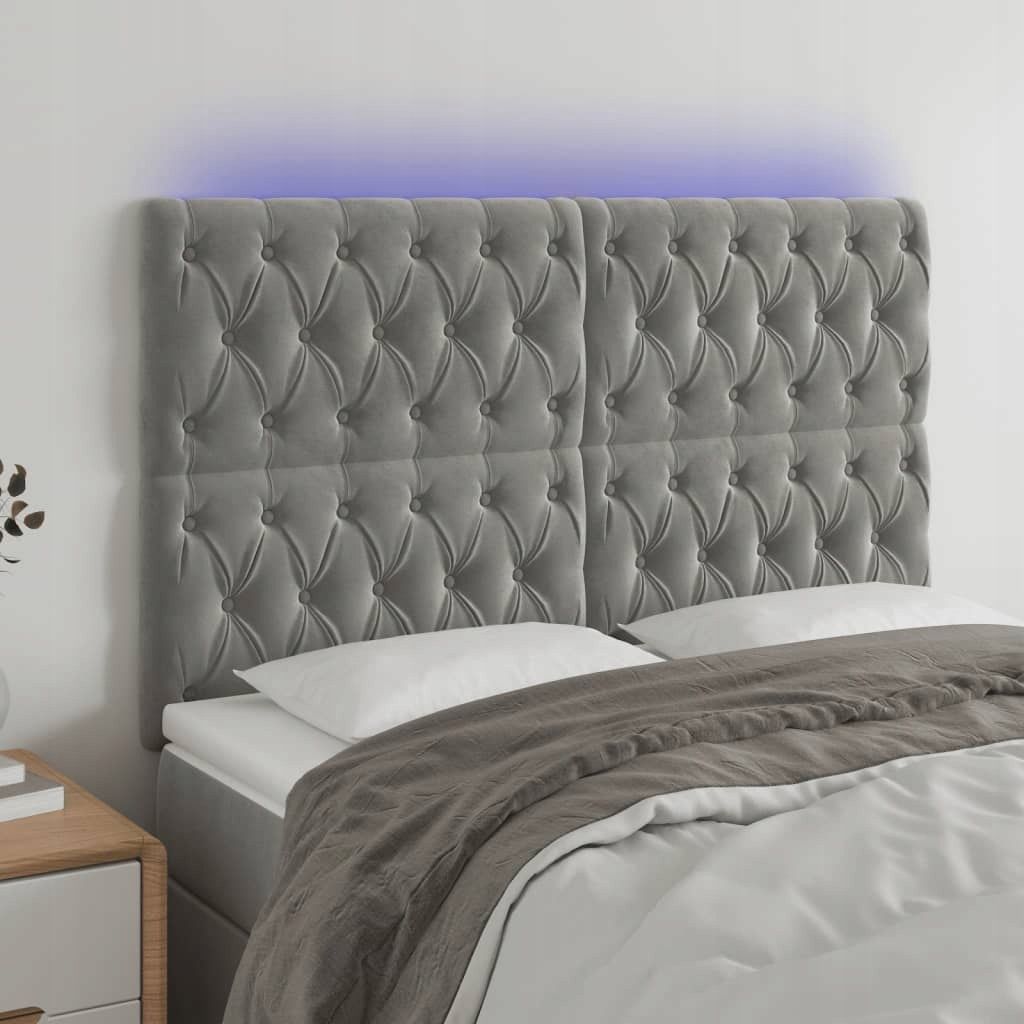Zagłówek do łóżka z LED, jasnoszary, 144x7x118/128 - ERLI.pl