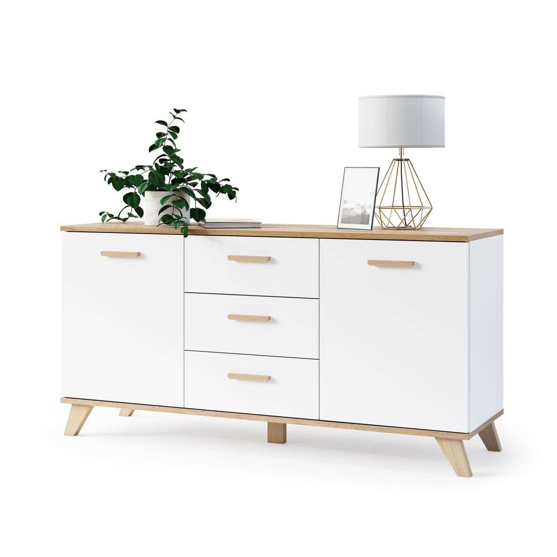 KOMODA SCANDI 150 CM STYL SKANDYNAWSKI BIAŁY/WOTAN - ERLI.pl