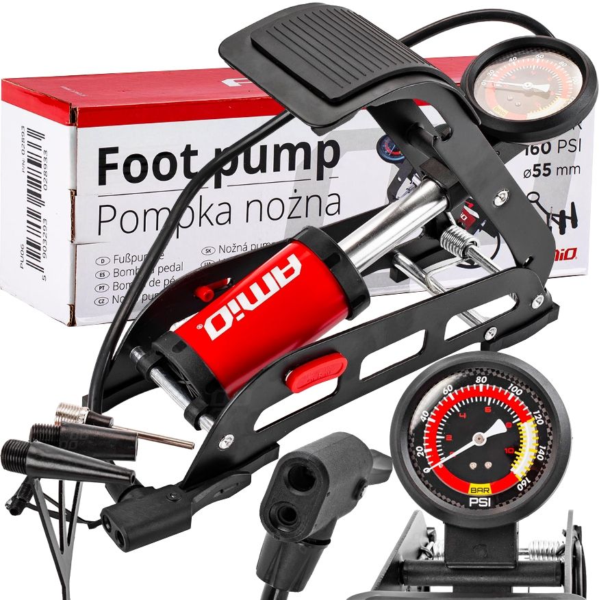 POMPKA ROWEROWA NOŻNA SAMOCHODOWA MANOMETR 11BAR METALOWA JEDNOTŁOKOWA ...