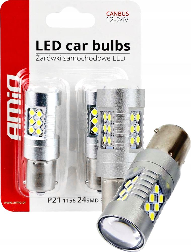 Żarówki LED cofania P21W 12/24V AMIO mocne - ERLI.pl
