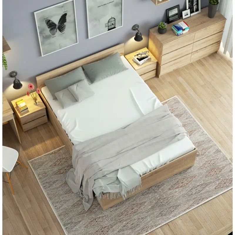 Łóżko z pojemnikiem materacem i stelażem podnoszonym 140x200 cm Dąb ...