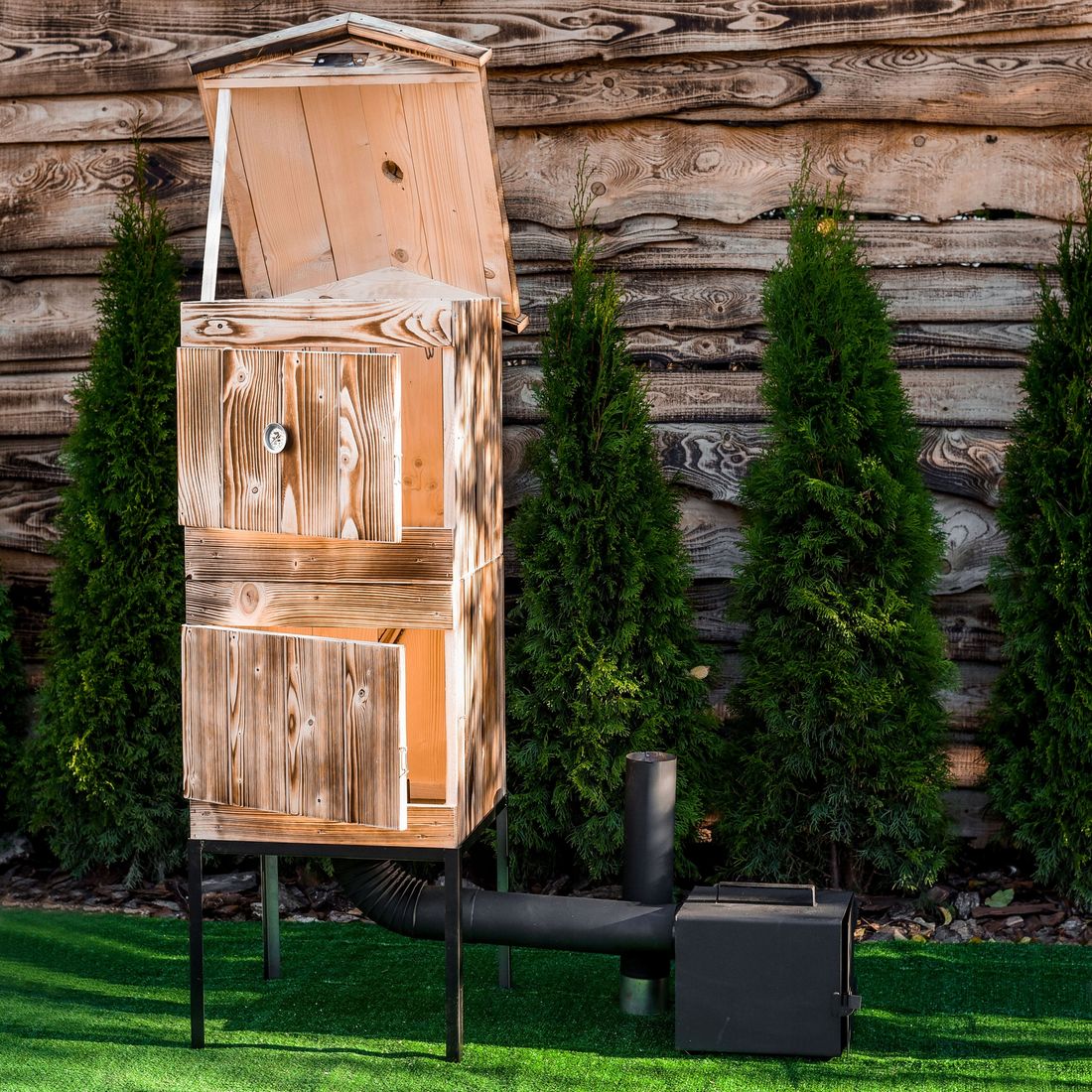 WĘDZARNIA DREWNIANA OGRODOWA 175CM KOMIN PALENISKO DARMOWA IMPREGNACJA ...