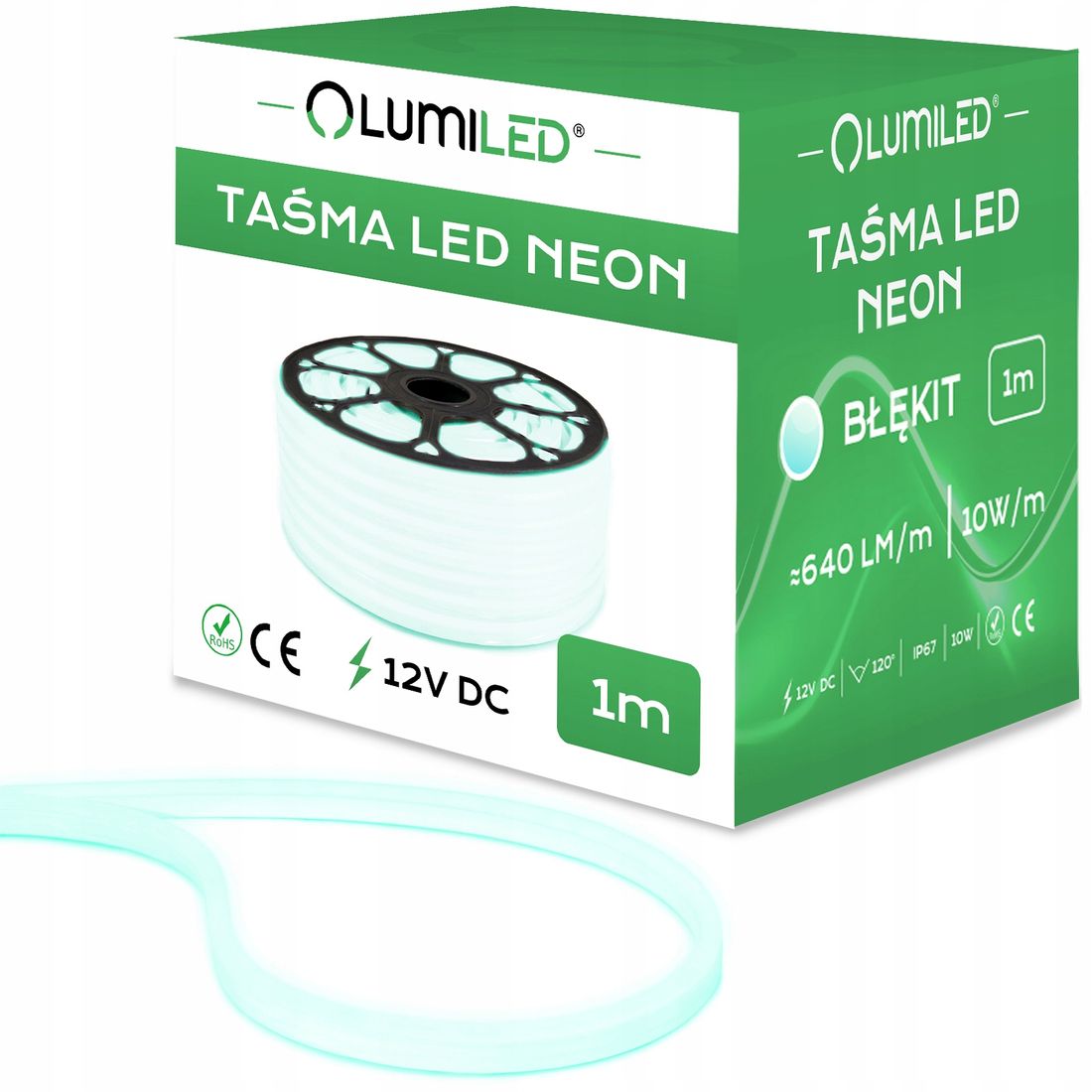 Taśma LED MOCNY NEON 12V WODOODPORNA BŁĘKITNA 1m - ERLI.pl