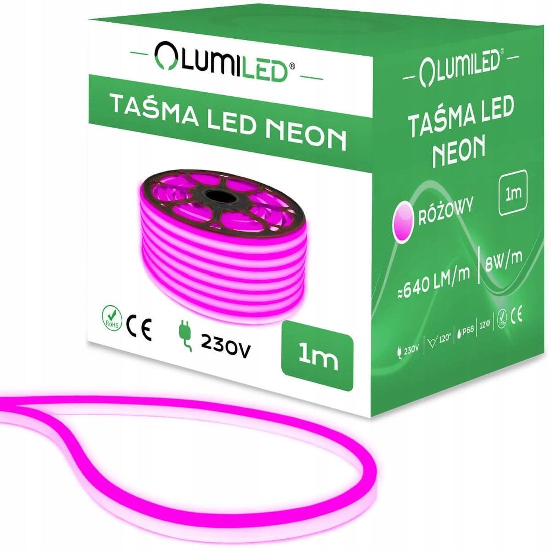 Taśma LED NEON PASEK 230V 1m GUMOWY IP68 Różowy - ERLI.pl