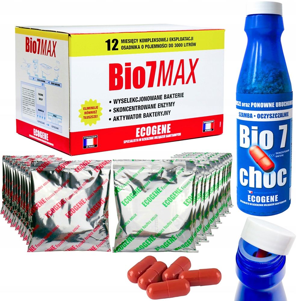 Bio 7 Choc Starter +Bakterie do Oczyszczalni Bio7 Max 2kg na TŁUSZCZ ...
