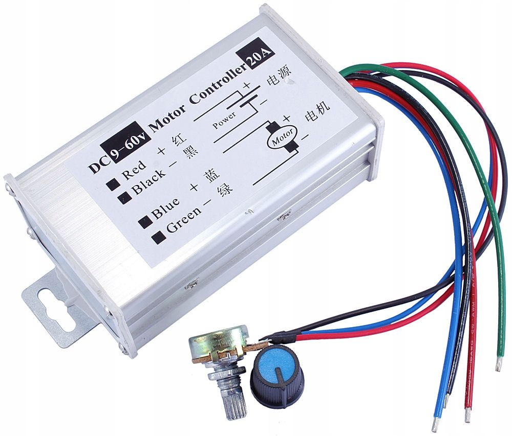 Regulator PWM Obrotów Silnika DC 9-60V 20A 12V 24V – 142509718 - ERLI.pl