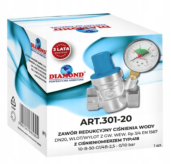 REDUKTOR CIŚNIENIA WODY Z MANOMETREM 3/4 CALA DN20 - ERLI.pl
