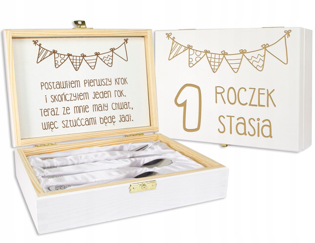 SZTUĆCE W PUDEŁKU PREZENT NA ROCZEK URODZINY DLA DZIECKA Z GRAWEREM ... SZTUĆCE W PUDEŁKU PREZENT NA ROCZEK URODZINY DLA DZIECKA Z GRAWEREM ...