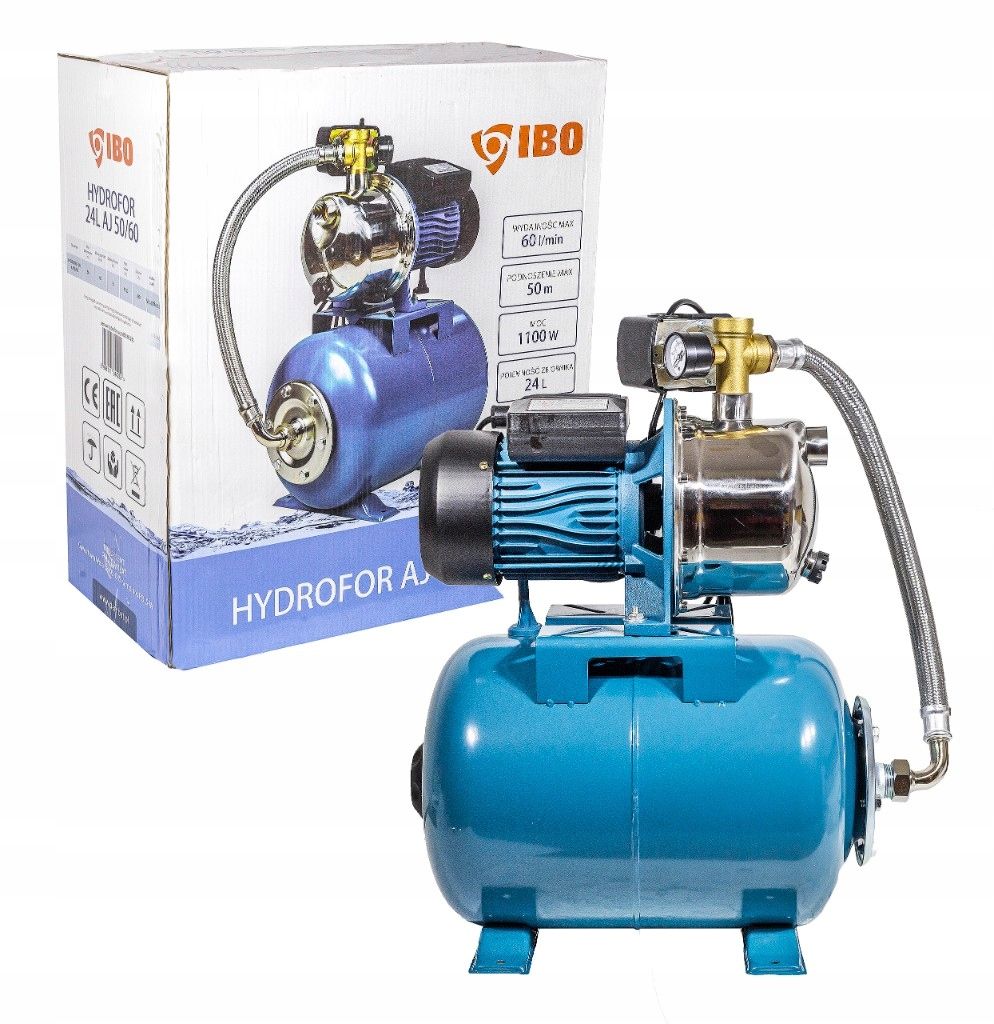 HYDROFOR ZESTAW HYDROFOROWY 24L AJ 50/60 IBO KPL - ERLI.pl