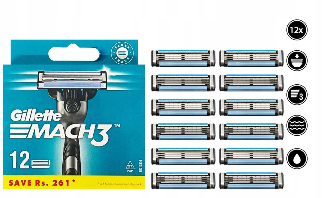 GILLETTE MACH 3 OSTRZA WKŁADY NOŻE MASZYNKI 12szt - ERLI.pl GILLETTE MACH 3 OSTRZA WKŁADY NOŻE MASZYNKI 12szt - ERLI.pl