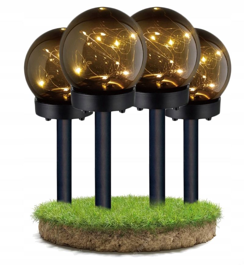 4x Lampa Solarna Wbijana Ogrodowa LED Kula Czarna - ERLI.pl