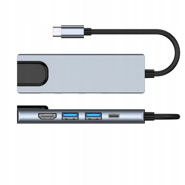 Adapter Hub USB C 3.0 TF HDMI 4K PD LAN 6w1 RJ45 - ERLI.pl