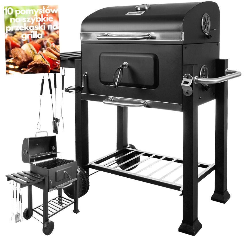 DUŻY GRILL WĘGLOWY +AKCESORIA DWA RUSZTY Z POKRYWĄ - ERLI.pl