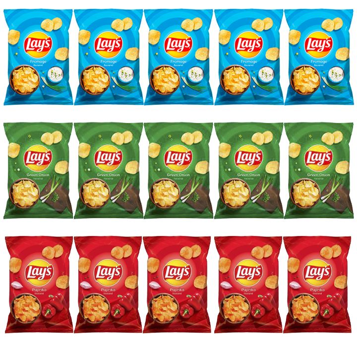 Mix smaków Chipsy Lays 40g x 15 Fromage Papryka Zielona Cebulka - ERLI.pl
