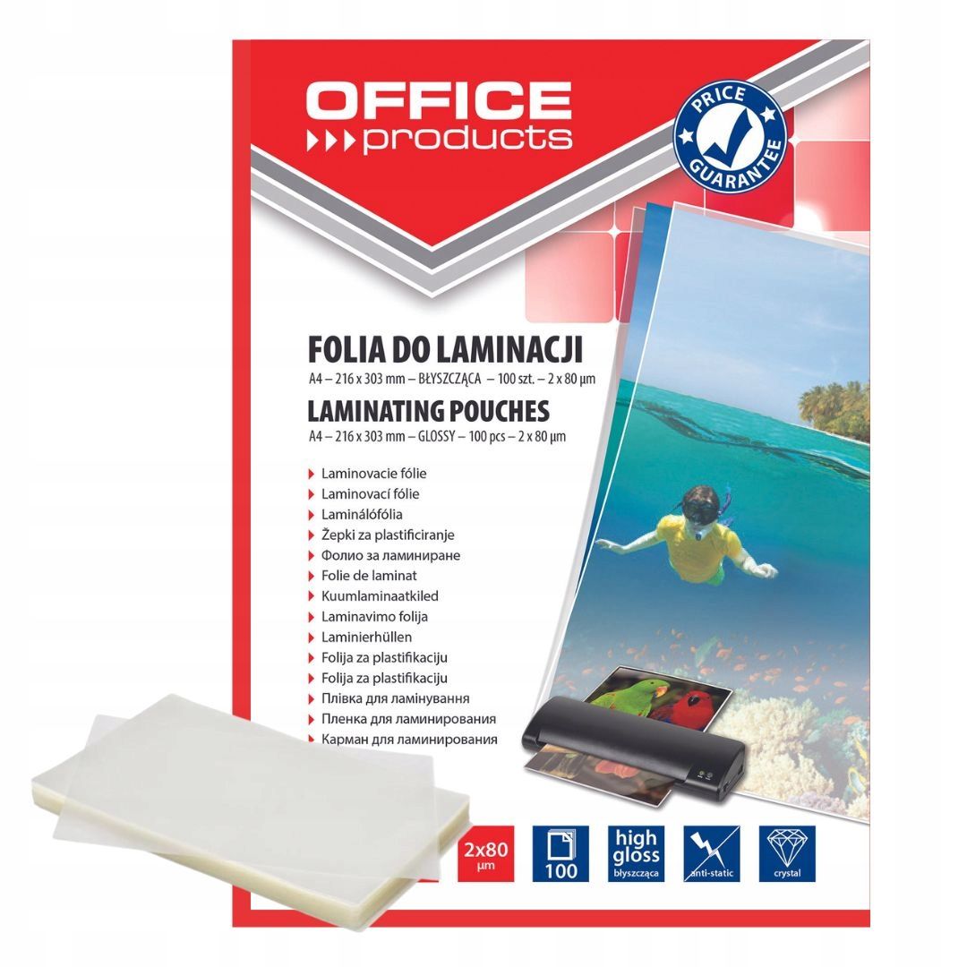 FOLIA DO LAMINOWANIA A4 OFFICE 80MIC 100SZT - ERLI.pl