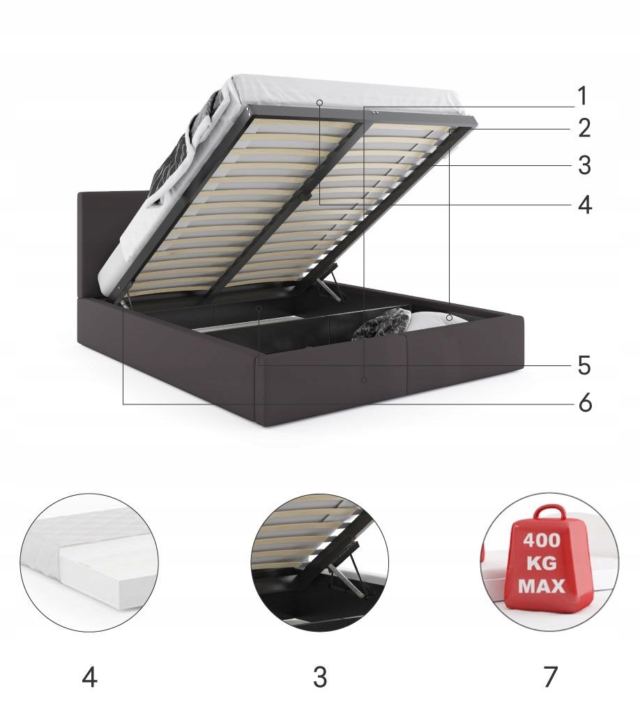 Łóżko 120x200 Tapicerowane Hilton Materac Amber - ERLI.pl