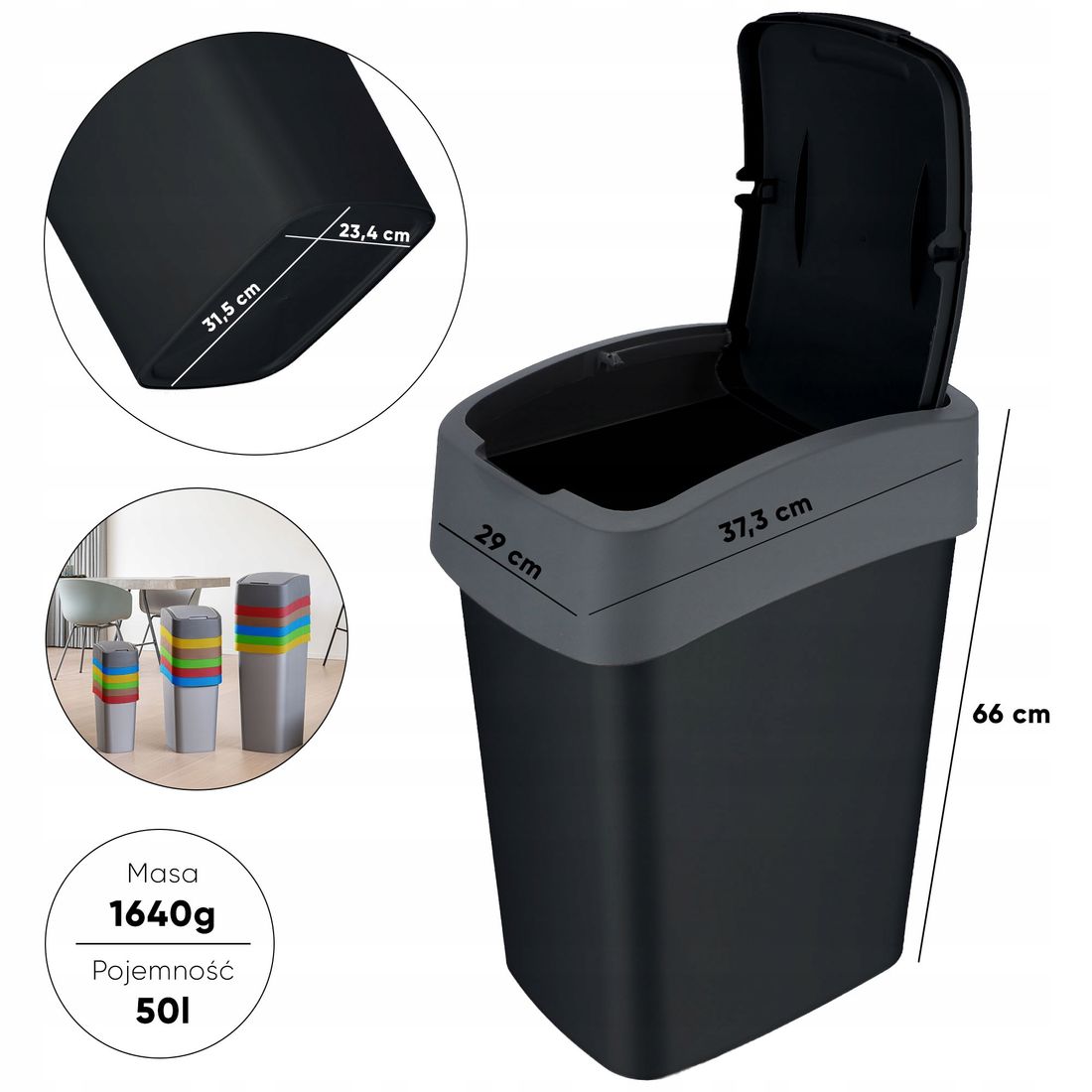 CURVER KOSZ NA ŚMIECI POJEMNIK 50 L CZARNY - ERLI.pl CURVER KOSZ NA ŚMIECI POJEMNIK 50 L CZARNY - ERLI.pl