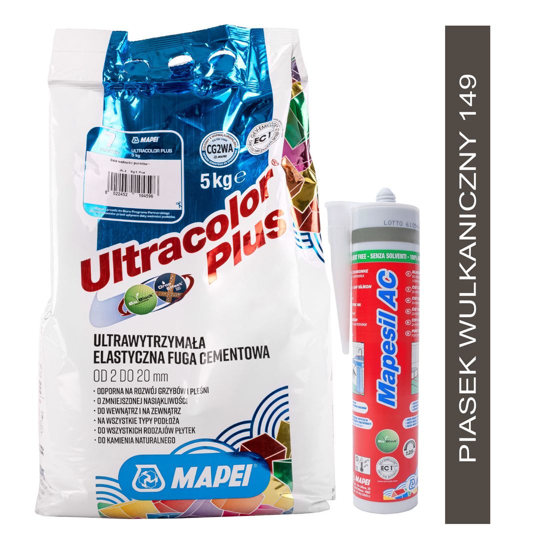 MAPEI fuga ULTRACOLOR PLUS 5kg + silikon MAPESIL AC 149 piasek ...