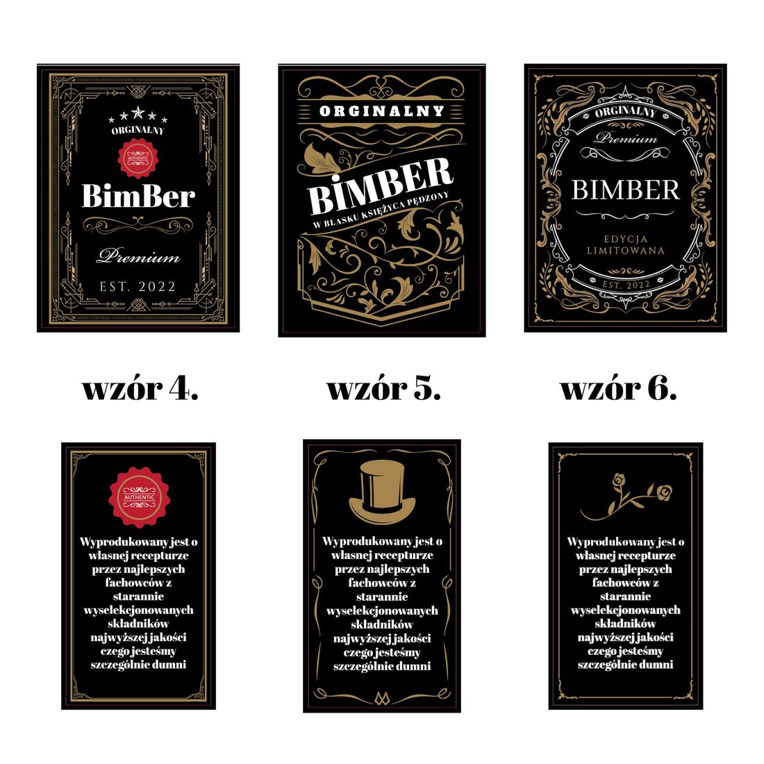 Etykiety na BIMBER weselny SWÓJ NAPIS naklejki x17 - ERLI.pl