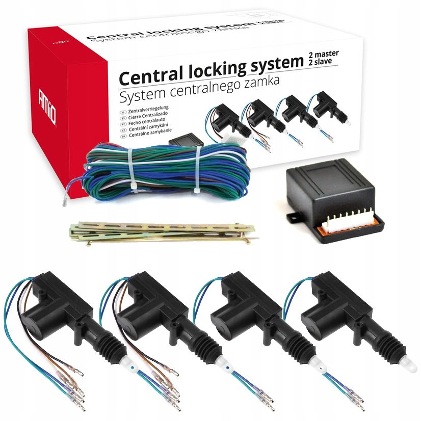 UNIWERSALNY SYSTEM ZAMKA CENTRALNEGO SIŁOWNIKI MASTER SLAVE 12V ZESTAW ...